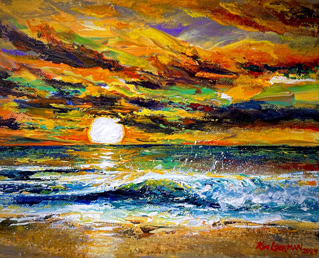 abstract sunset over ocean - Acrylic on Canvas, in 5- Abstract, Icons ...