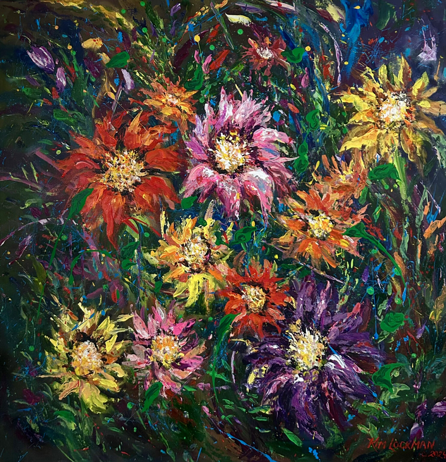 Angry Flowers - Acrylic on Canvas, in 5- Abstract, Icons and Still Life